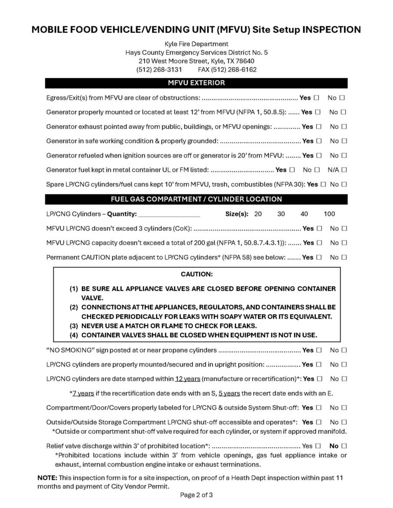 Mobile Food Vehicle Inspections - Hays County ESD No. 5 / Kyle Fire ...